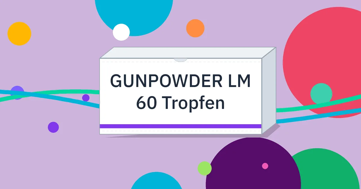 Symbolbild: Packung mit der Aufschrift GUNPOWDER LM 60 Tropfen (PZN 15823871) – Verfügbarkeit und Bezug in Apotheken in Frankfurt am Main