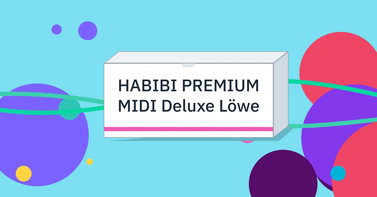 Symbolbild: Packung mit der Aufschrift HABIBI PREMIUM MIDI Deluxe Löwe (PZN 18749253) – Verfügbarkeit und Bezug in Apotheken in Frankfurt am Main
