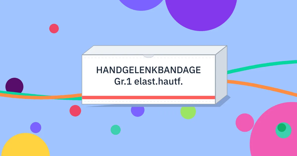 Symbolbild: Packung mit der Aufschrift HANDGELENKBANDAGE Gr.1 elast.hautf. (PZN 02439326) – Verfügbarkeit und Bezug in Apotheken in Frankfurt am Main