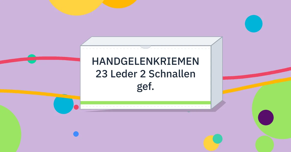 Symbolbild: Packung mit der Aufschrift HANDGELENKRIEMEN 23 Leder 2 Schnallen gef. (PZN 01727537) – Verfügbarkeit und Bezug in Apotheken in Frankfurt am Main