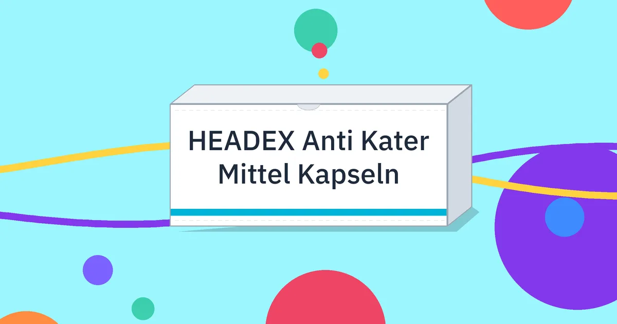 Symbolbild: Packung mit der Aufschrift HEADEX Anti Kater Mittel Kapseln (PZN 13814678) – Verfügbarkeit und Bezug in Apotheken in Frankfurt am Main