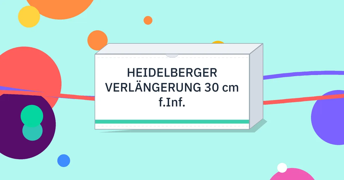 Symbolbild: Packung mit der Aufschrift HEIDELBERGER VERLÄNGERUNG 30 cm f.Inf. (PZN 00611169) – Verfügbarkeit und Bezug in Apotheken in Frankfurt am Main