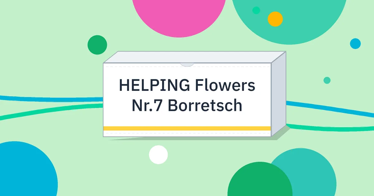 Symbolbild: Packung mit der Aufschrift HELPING Flowers Nr.7 Borretsch (PZN 12499648) – Verfügbarkeit und Bezug in Apotheken in Frankfurt am Main