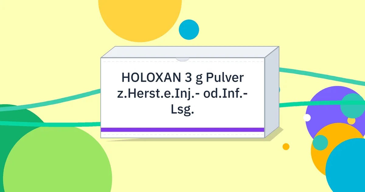 Symbolbild: Packung mit der Aufschrift HOLOXAN 3 g Pulver z.Herst.e.Inj.- od.Inf.-Lsg. (PZN 00081464) – Verfügbarkeit und Bezug in Apotheken in Frankfurt am Main