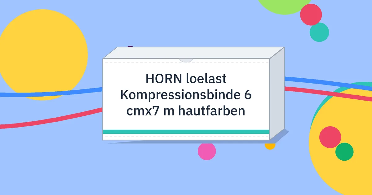 Symbolbild: Packung mit der Aufschrift HORN loelast Kompressionsbinde 6 cmx7 m hautfarben (PZN 04636315) – Verfügbarkeit und Bezug in Apotheken in Frankfurt am Main