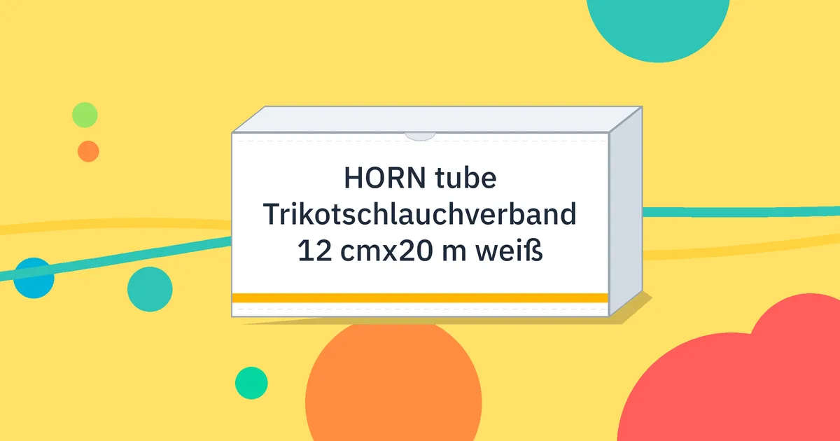 Symbolbild: Packung mit der Aufschrift HORN tube Trikotschlauchverband 12 cmx20 m weiß (PZN 04677969) – Verfügbarkeit und Bezug in Apotheken in Frankfurt am Main