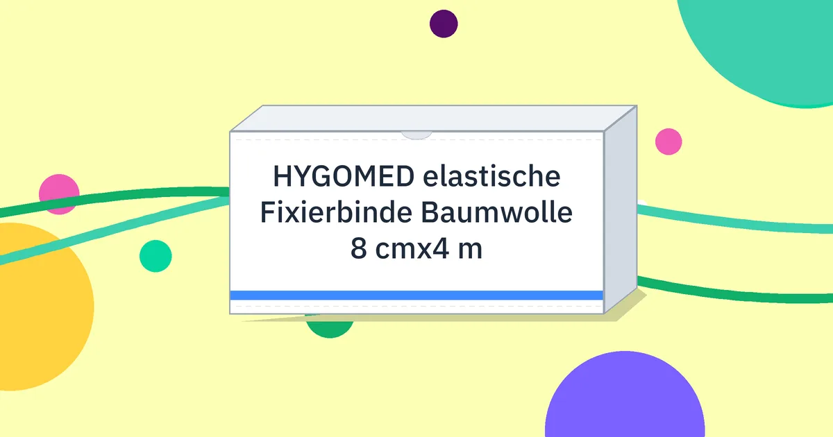 Symbolbild: Packung mit der Aufschrift HYGOMED elastische Fixierbinde Baumwolle 8 cmx4 m (PZN 20383256) – Verfügbarkeit und Bezug in Apotheken in Frankfurt am Main