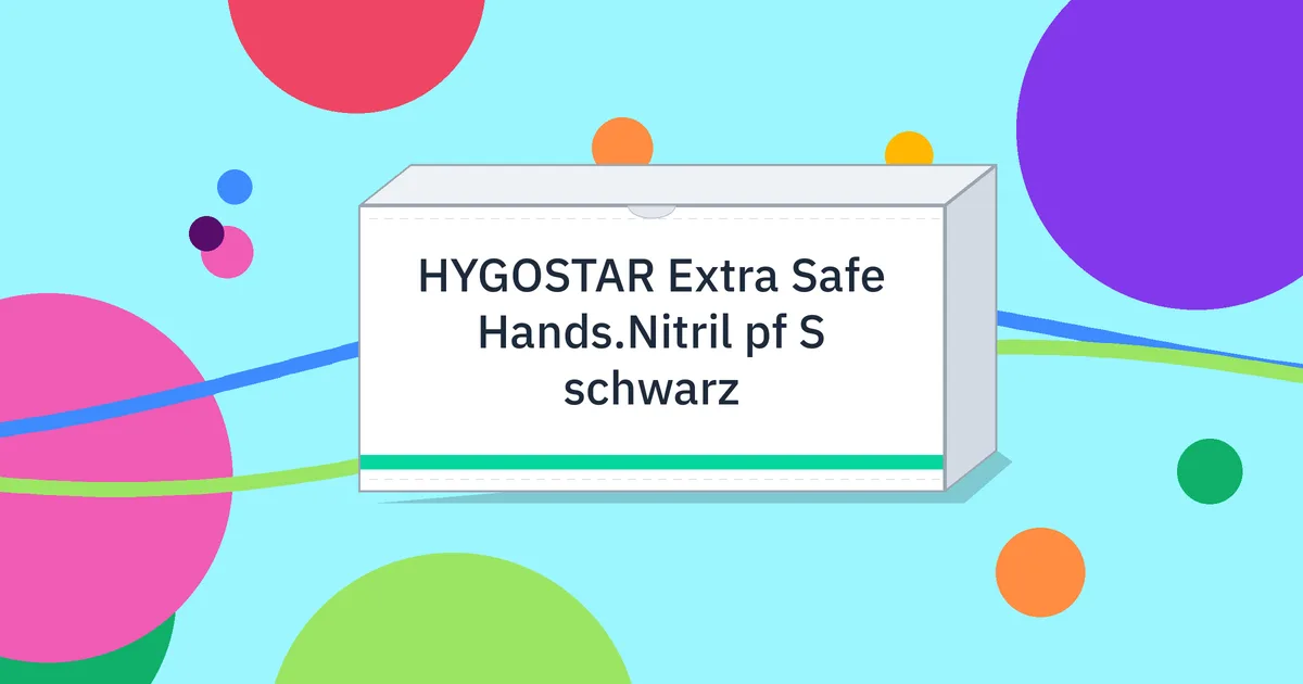 Symbolbild: Packung mit der Aufschrift HYGOSTAR Extra Safe Hands.Nitril pf S schwarz (PZN 20773017) – Verfügbarkeit und Bezug in Apotheken in Frankfurt am Main