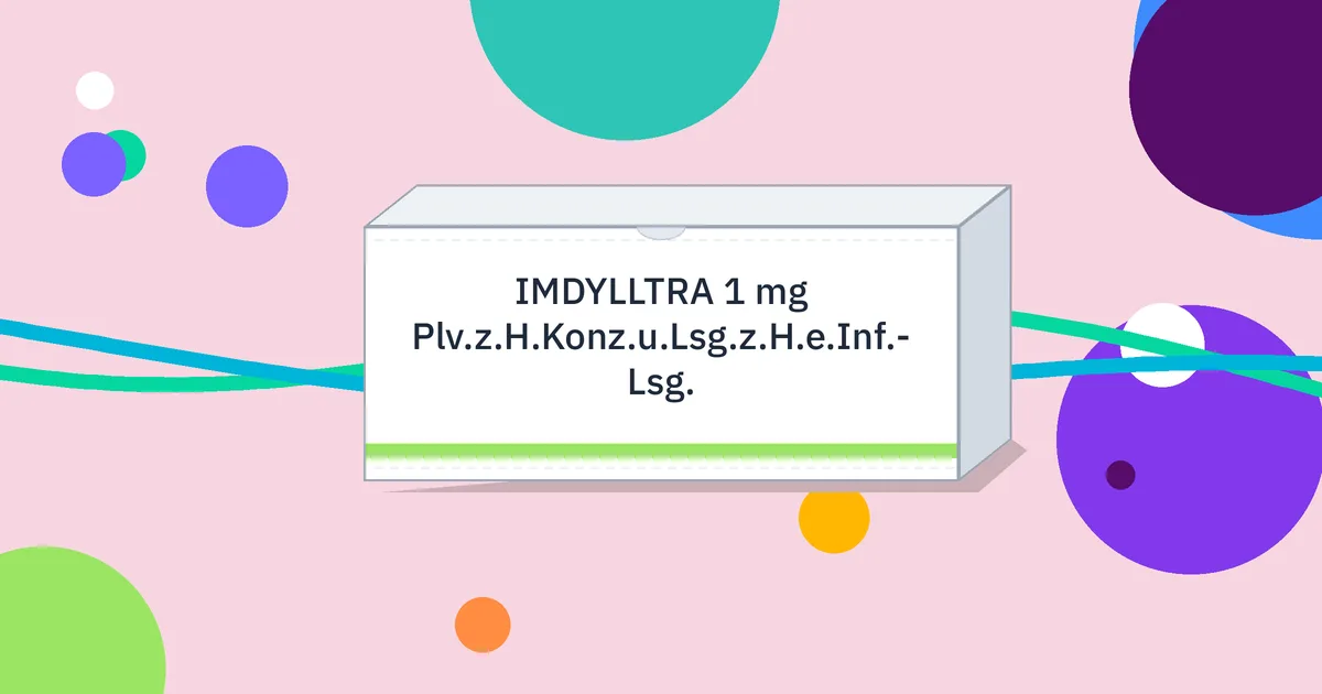 Symbolbild: Packung mit der Aufschrift IMDYLLTRA 1 mg Plv.z.H.Konz.u.Lsg.z.H.e.Inf.-Lsg. (PZN 20190528) – Verfügbarkeit und Bezug in Apotheken in Frankfurt am Main