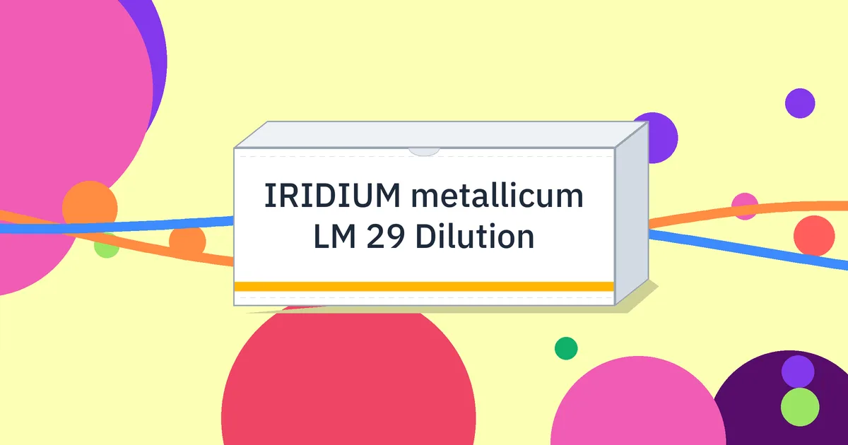 Symbolbild: Packung mit der Aufschrift IRIDIUM metallicum LM 29 Dilution (PZN 12913651) – Verfügbarkeit und Bezug in Apotheken in Frankfurt am Main