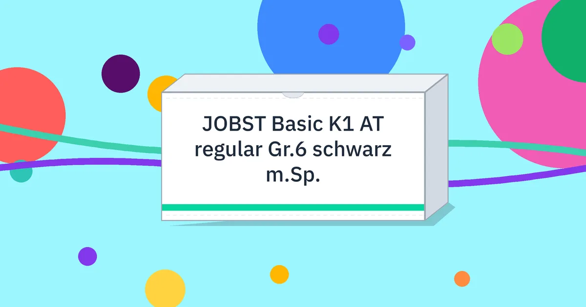 Symbolbild: Packung mit der Aufschrift JOBST Basic K1 AT regular Gr.6 schwarz m.Sp. (PZN 15310522) – Verfügbarkeit und Bezug in Apotheken in Frankfurt am Main