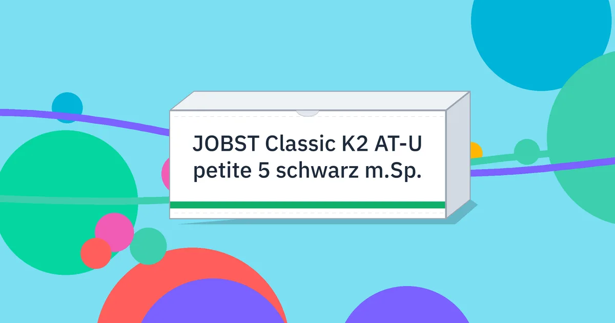 Symbolbild: Packung mit der Aufschrift JOBST Classic K2 AT-U petite 5 schwarz m.Sp. (PZN 13068241) – Verfügbarkeit und Bezug in Apotheken in Frankfurt am Main