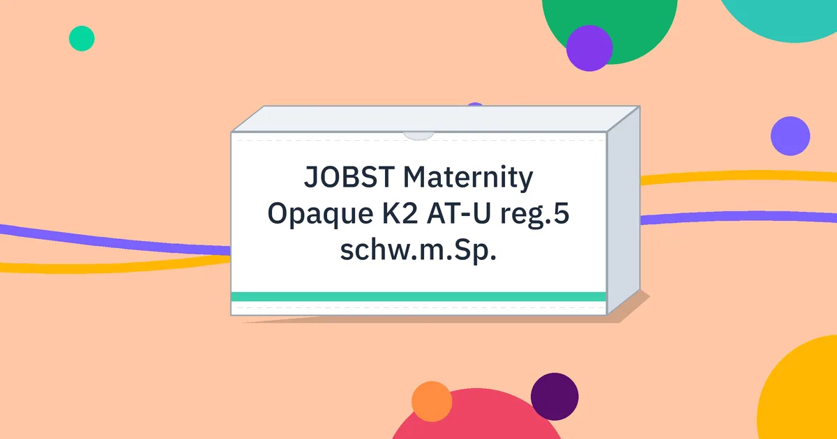 Symbolbild: Packung mit der Aufschrift JOBST Maternity Opaque K2 AT-U reg.5 schw.m.Sp. (PZN 15854096) – Verfügbarkeit und Bezug in Apotheken in Frankfurt am Main