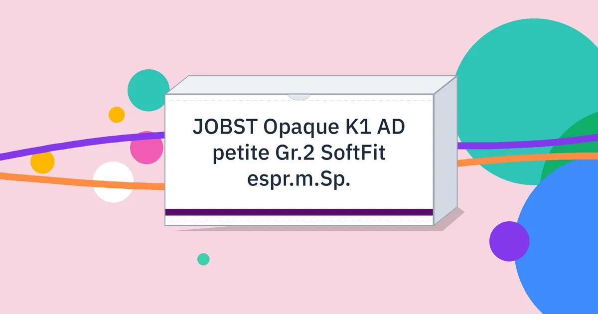 Symbolbild: Packung mit der Aufschrift JOBST Opaque K1 AD petite Gr.2 SoftFit espr.m.Sp. (PZN 16264586) – Verfügbarkeit und Bezug in Apotheken in Frankfurt am Main