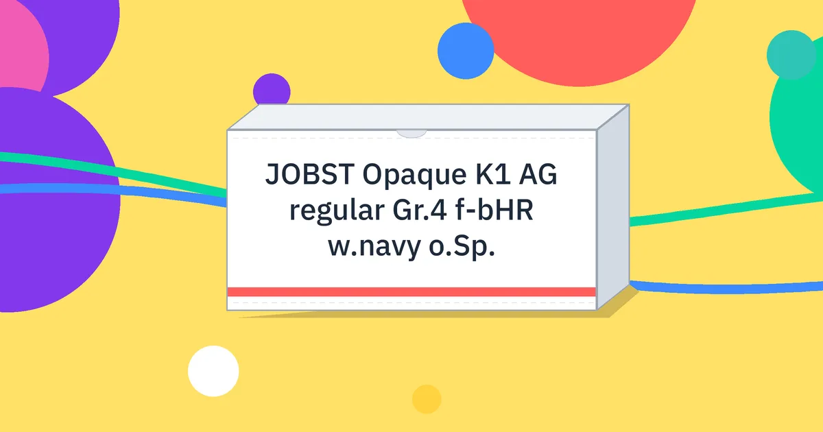 Symbolbild: Packung mit der Aufschrift JOBST Opaque K1 AG regular Gr.4 f-bHR w.navy o.Sp. (PZN 13094764) – Verfügbarkeit und Bezug in Apotheken in Frankfurt am Main