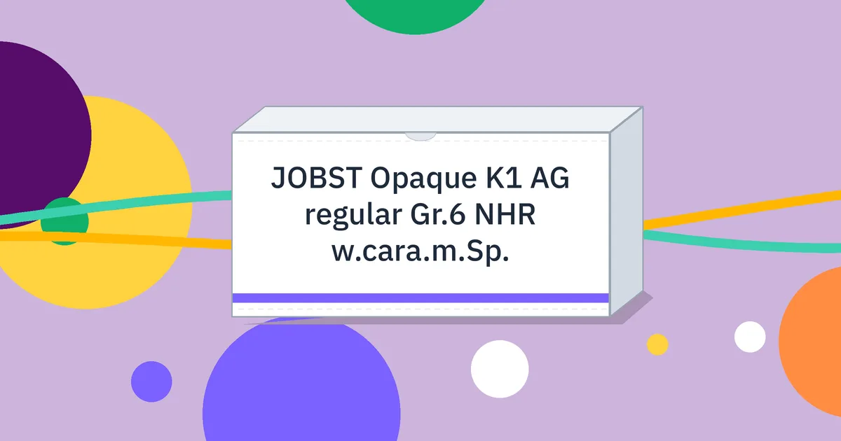 Symbolbild: Packung mit der Aufschrift JOBST Opaque K1 AG regular Gr.6 NHR w.cara.m.Sp. (PZN 13095539) – Verfügbarkeit und Bezug in Apotheken in Frankfurt am Main