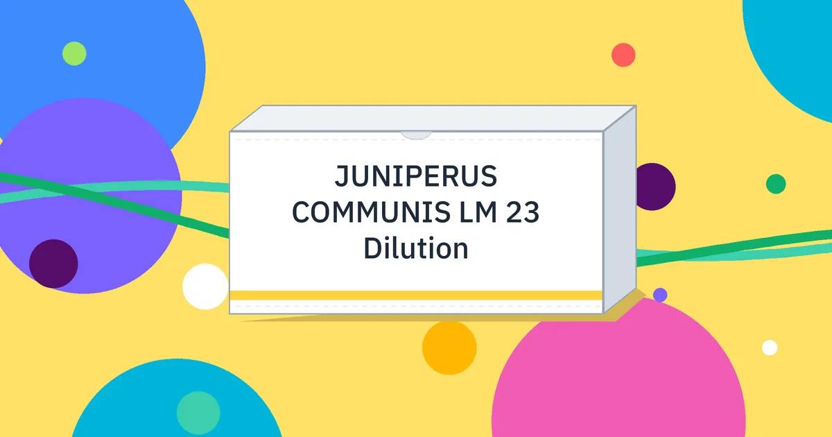 Symbolbild: Packung mit der Aufschrift JUNIPERUS COMMUNIS LM 23 Dilution (PZN 13564750) – Verfügbarkeit und Bezug in Apotheken in Frankfurt am Main