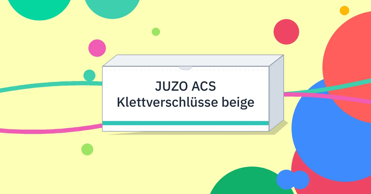 Symbolbild: Packung mit der Aufschrift JUZO ACS Klettverschlüsse beige (PZN 13885833) – Verfügbarkeit und Bezug in Apotheken in Frankfurt am Main