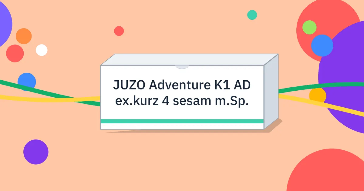 Symbolbild: Packung mit der Aufschrift JUZO Adventure K1 AD ex.kurz 4 sesam m.Sp. (PZN 16494062) – Verfügbarkeit und Bezug in Apotheken in Frankfurt am Main