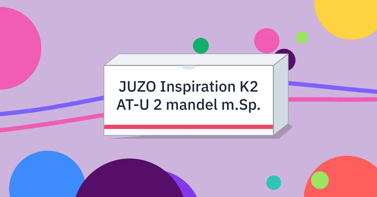 Symbolbild: Packung mit der Aufschrift JUZO Inspiration K2 AT-U 2 mandel m.Sp. (PZN 14927657) – Verfügbarkeit und Bezug in Apotheken in Frankfurt am Main