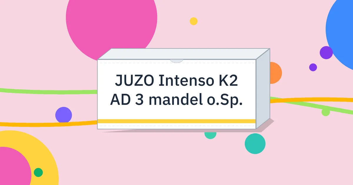 Symbolbild: Packung mit der Aufschrift JUZO Intenso K2 AD 3 mandel o.Sp. (PZN 18617008) – Verfügbarkeit und Bezug in Apotheken in Frankfurt am Main