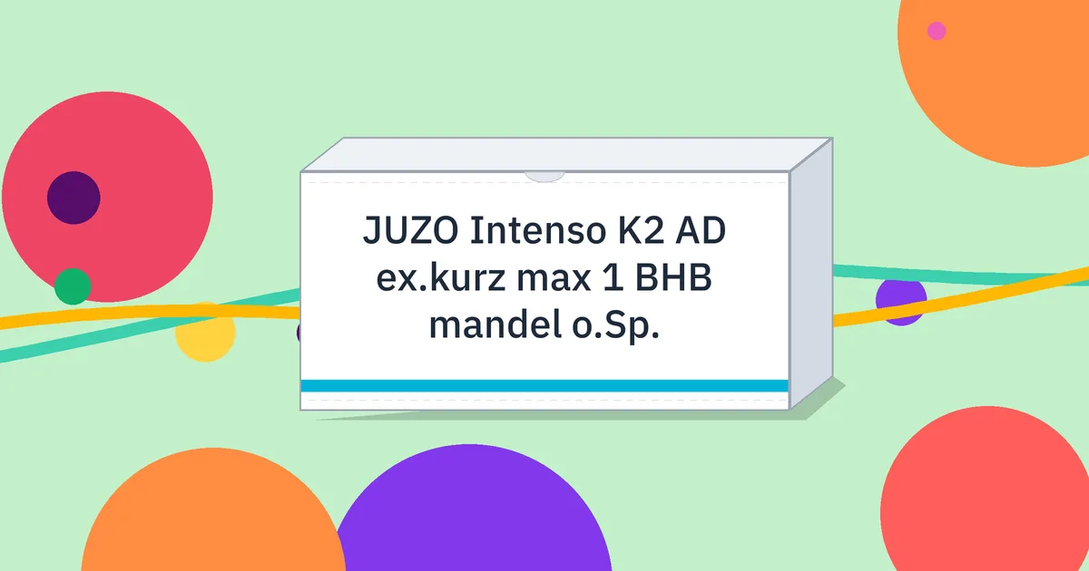Symbolbild: Packung mit der Aufschrift JUZO Intenso K2 AD ex.kurz max 1 BHB mandel o.Sp. (PZN 18624563) – Verfügbarkeit und Bezug in Apotheken in Frankfurt am Main