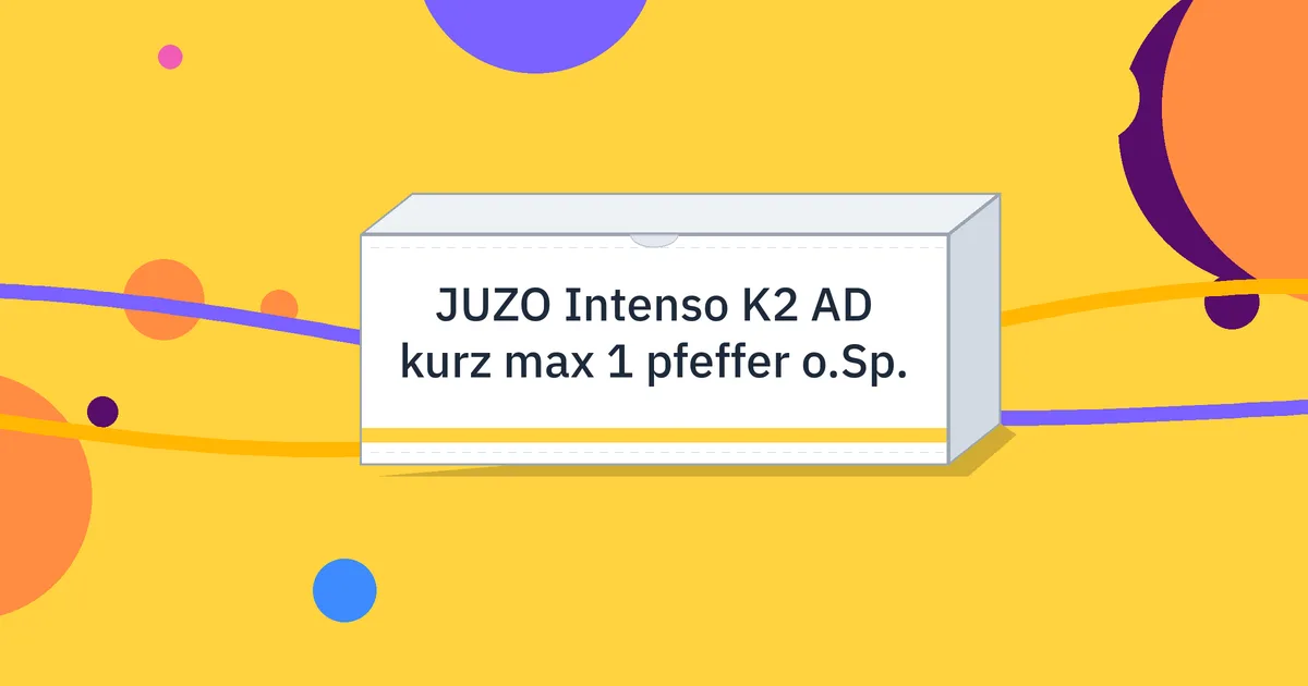 Symbolbild: Packung mit der Aufschrift JUZO Intenso K2 AD kurz max 1 pfeffer o.Sp. (PZN 18618999) – Verfügbarkeit und Bezug in Apotheken in Frankfurt am Main
