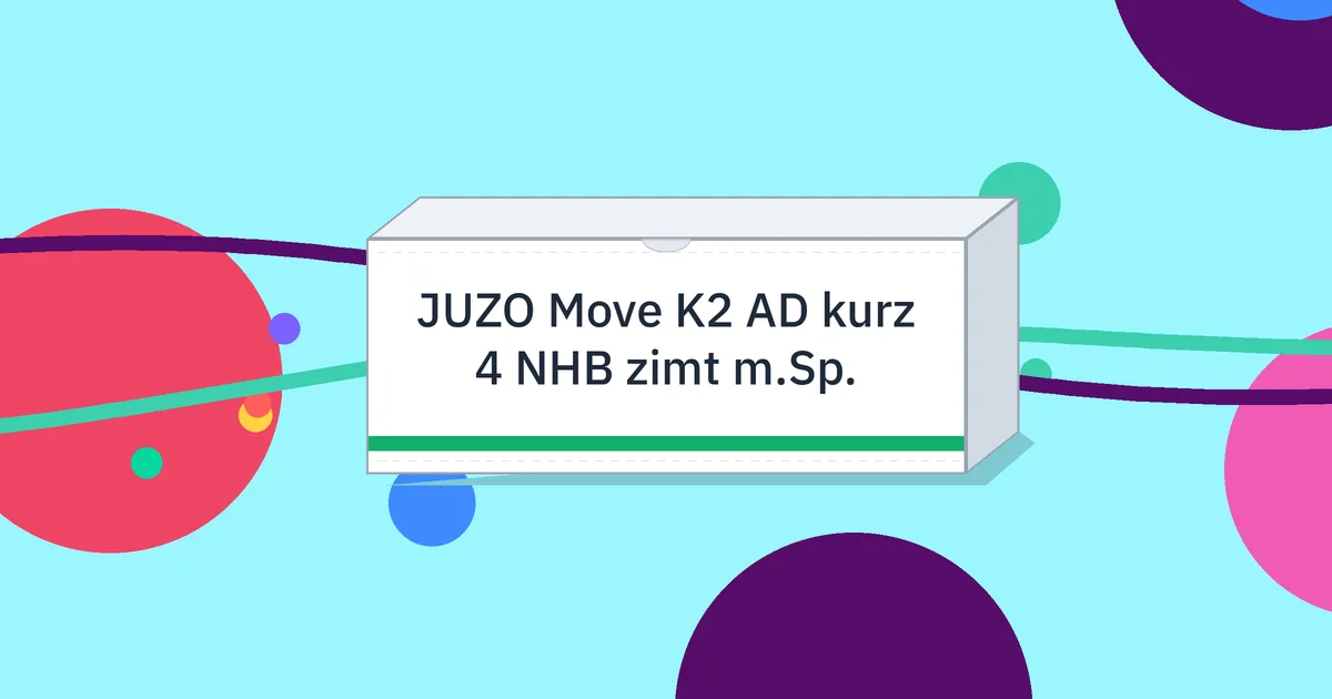 Symbolbild: Packung mit der Aufschrift JUZO Move K2 AD kurz 4 NHB zimt m.Sp. (PZN 18508733) – Verfügbarkeit und Bezug in Apotheken in Frankfurt am Main