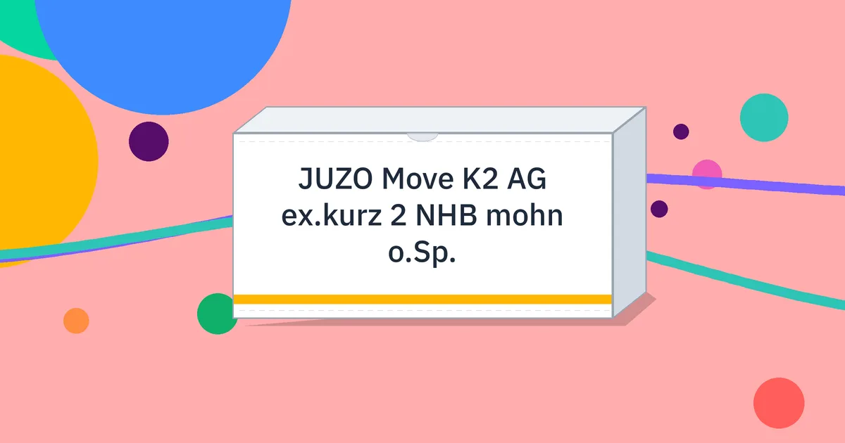 Symbolbild: Packung mit der Aufschrift JUZO Move K2 AG ex.kurz 2 NHB mohn o.Sp. (PZN 18565292) – Verfügbarkeit und Bezug in Apotheken in Frankfurt am Main