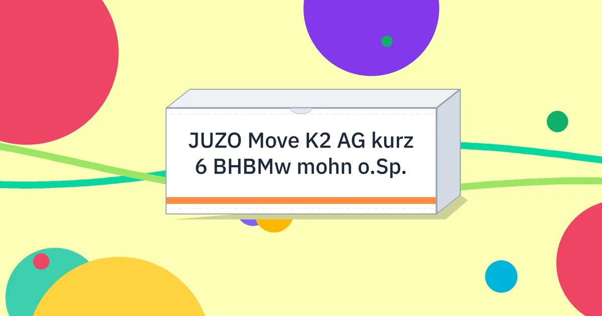 Symbolbild: Packung mit der Aufschrift JUZO Move K2 AG kurz 6 BHBMw mohn o.Sp. (PZN 18562425) – Verfügbarkeit und Bezug in Apotheken in Frankfurt am Main