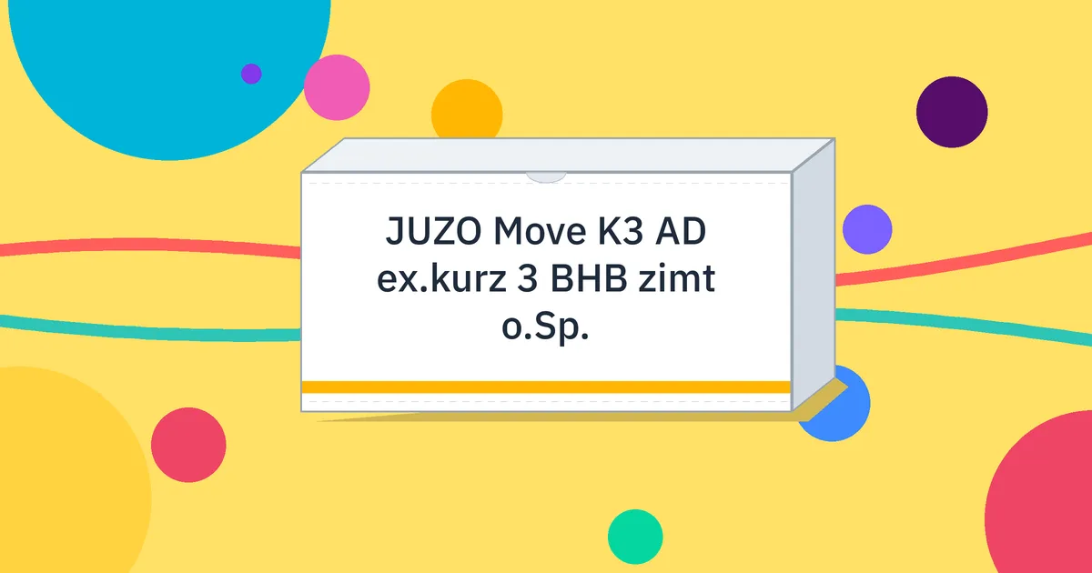 Symbolbild: Packung mit der Aufschrift JUZO Move K3 AD ex.kurz 3 BHB zimt o.Sp. (PZN 18570324) – Verfügbarkeit und Bezug in Apotheken in Frankfurt am Main