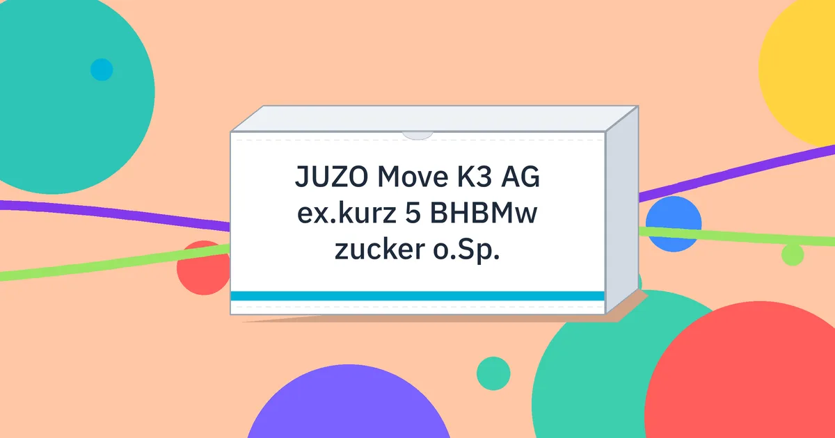 Symbolbild: Packung mit der Aufschrift JUZO Move K3 AG ex.kurz 5 BHBMw zucker o.Sp. (PZN 18586124) – Verfügbarkeit und Bezug in Apotheken in Frankfurt am Main