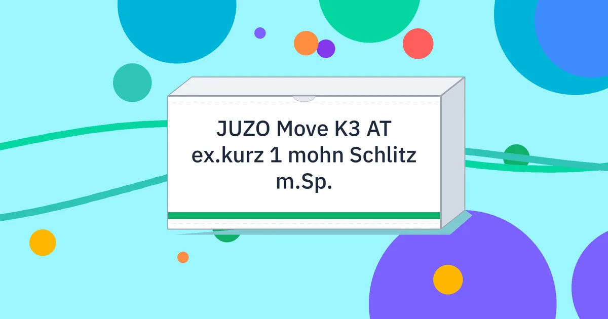 Symbolbild: Packung mit der Aufschrift JUZO Move K3 AT ex.kurz 1 mohn Schlitz m.Sp. (PZN 20681255) – Verfügbarkeit und Bezug in Apotheken in Frankfurt am Main