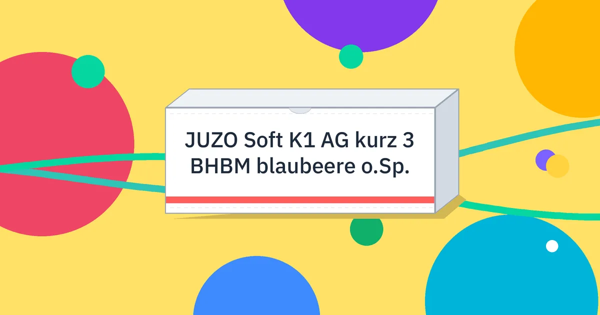 Symbolbild: Packung mit der Aufschrift JUZO Soft K1 AG kurz 3 BHBM blaubeere o.Sp. (PZN 14857738) – Verfügbarkeit und Bezug in Apotheken in Frankfurt am Main