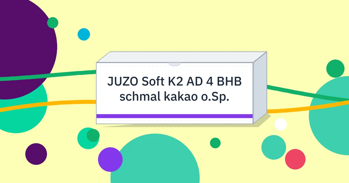 Symbolbild: Packung mit der Aufschrift JUZO Soft K2 AD 4 BHB schmal kakao o.Sp. (PZN 15467399) – Verfügbarkeit und Bezug in Apotheken in Frankfurt am Main