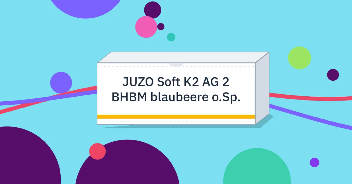 Symbolbild: Packung mit der Aufschrift JUZO Soft K2 AG 2 BHBM blaubeere o.Sp. (PZN 14861013) – Verfügbarkeit und Bezug in Apotheken in Frankfurt am Main