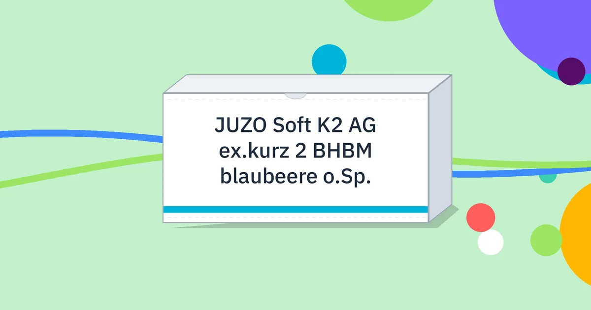 Symbolbild: Packung mit der Aufschrift JUZO Soft K2 AG ex.kurz 2 BHBM blaubeere o.Sp. (PZN 14862320) – Verfügbarkeit und Bezug in Apotheken in Frankfurt am Main