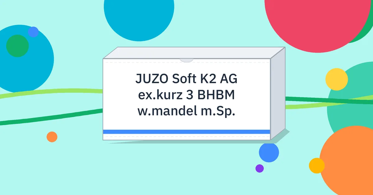 Symbolbild: Packung mit der Aufschrift JUZO Soft K2 AG ex.kurz 3 BHBM w.mandel m.Sp. (PZN 14868334) – Verfügbarkeit und Bezug in Apotheken in Frankfurt am Main