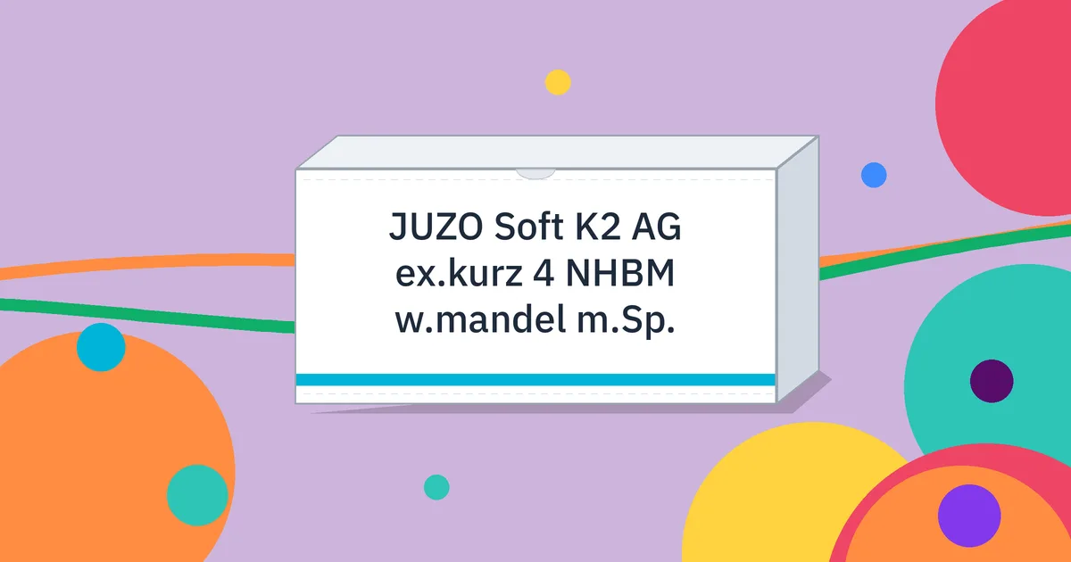 Symbolbild: Packung mit der Aufschrift JUZO Soft K2 AG ex.kurz 4 NHBM w.mandel m.Sp. (PZN 15022361) – Verfügbarkeit und Bezug in Apotheken in Frankfurt am Main