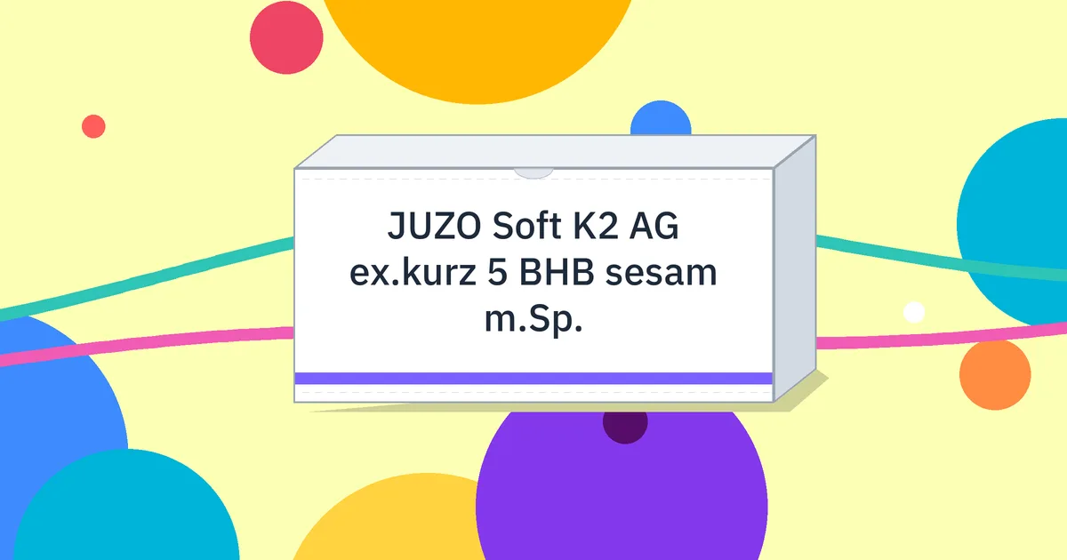 Symbolbild: Packung mit der Aufschrift JUZO Soft K2 AG ex.kurz 5 BHB sesam m.Sp. (PZN 14827476) – Verfügbarkeit und Bezug in Apotheken in Frankfurt am Main