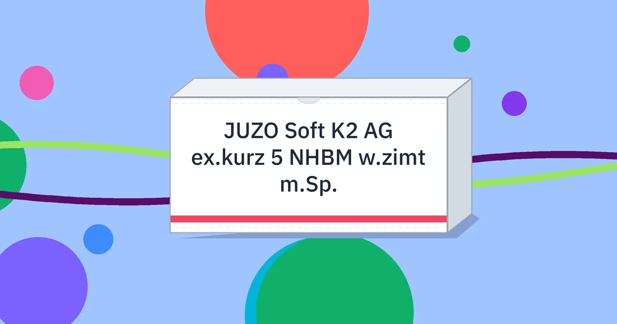 Symbolbild: Packung mit der Aufschrift JUZO Soft K2 AG ex.kurz 5 NHBM w.zimt m.Sp. (PZN 15022846) – Verfügbarkeit und Bezug in Apotheken in Frankfurt am Main