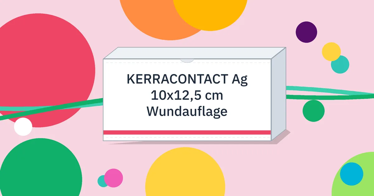 Symbolbild: Packung mit der Aufschrift KERRACONTACT Ag 10x12,5 cm Wundauflage (PZN 18729440) – Verfügbarkeit und Bezug in Apotheken in Frankfurt am Main