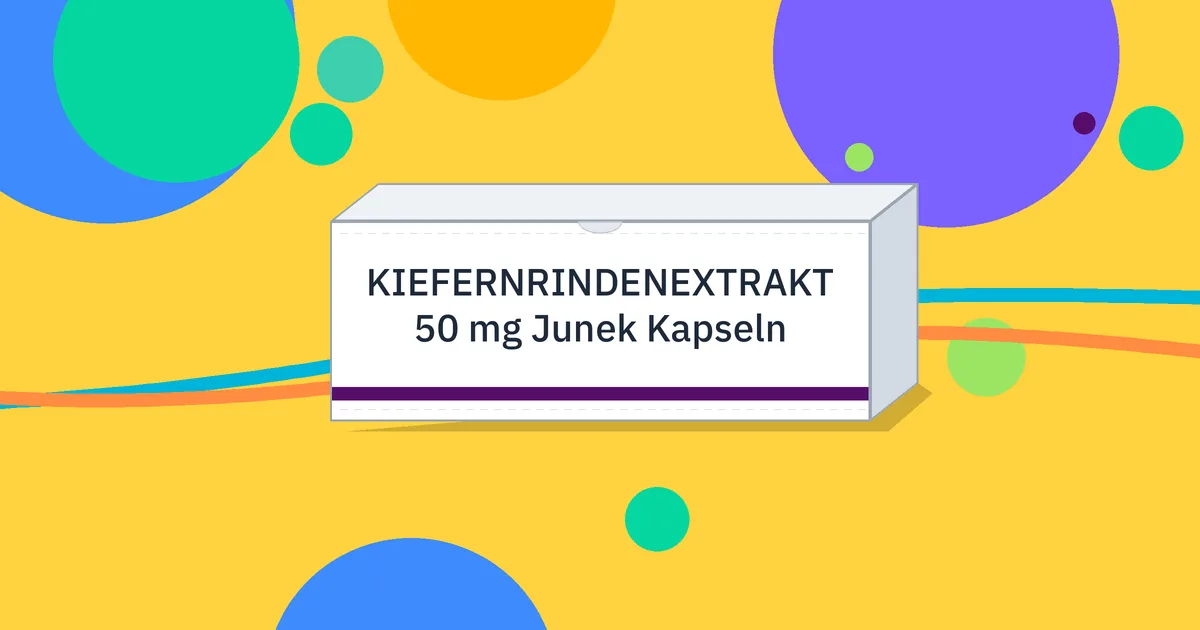 Symbolbild: Packung mit der Aufschrift KIEFERNRINDENEXTRAKT 50 mg Junek Kapseln (PZN 01644975) – Verfügbarkeit und Bezug in Apotheken in Frankfurt am Main