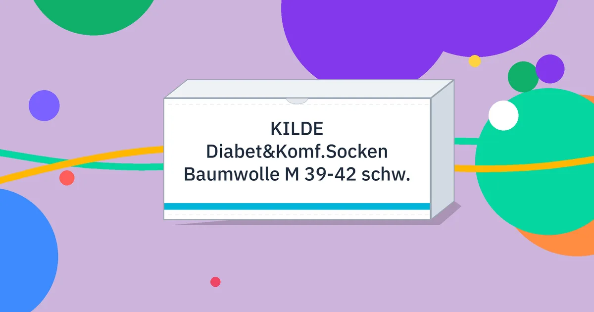 Symbolbild: Packung mit der Aufschrift KILDE Diabet&Komf.Socken Baumwolle M 39-42 schw. (PZN 20798052) – Verfügbarkeit und Bezug in Apotheken in Frankfurt am Main