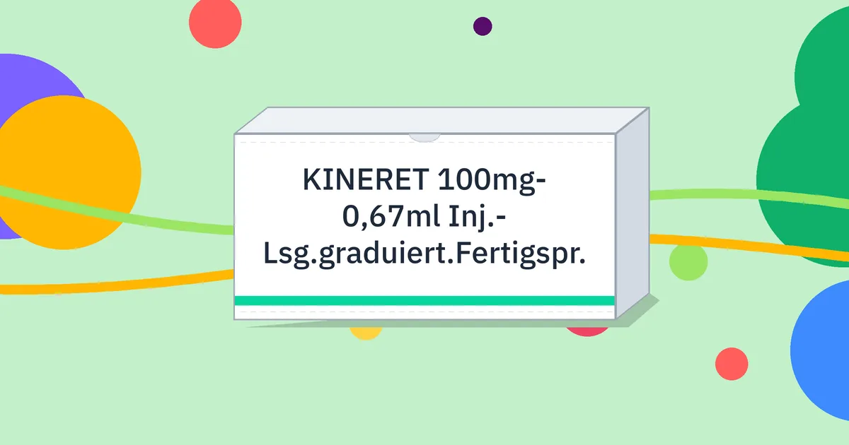 Symbolbild: Packung mit der Aufschrift KINERET 100mg-0,67ml Inj.-Lsg.graduiert.Fertigspr. (PZN 18336278) – Verfügbarkeit und Bezug in Apotheken in Frankfurt am Main
