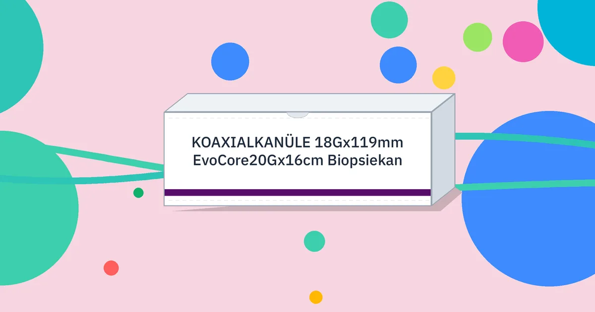 Symbolbild: Packung mit der Aufschrift KOAXIALKANÜLE 18Gx119mm EvoCore20Gx16cm Biopsiekan (PZN 11059404) – Verfügbarkeit und Bezug in Apotheken in Frankfurt am Main