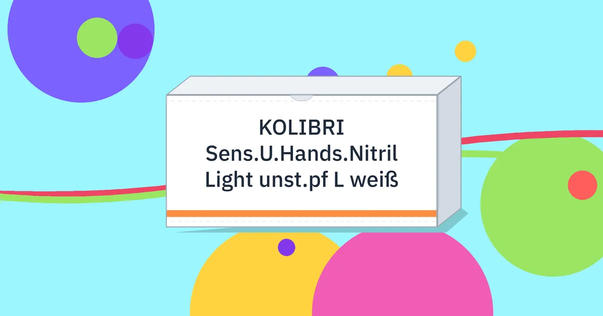Symbolbild: Packung mit der Aufschrift KOLIBRI Sens.U.Hands.Nitril Light unst.pf L weiß (PZN 18891548) – Verfügbarkeit und Bezug in Apotheken in Frankfurt am Main