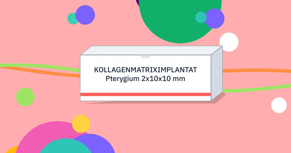 Symbolbild: Packung mit der Aufschrift KOLLAGENMATRIXIMPLANTAT Pterygium 2x10x10 mm (PZN 14001687) – Verfügbarkeit und Bezug in Apotheken in Frankfurt am Main