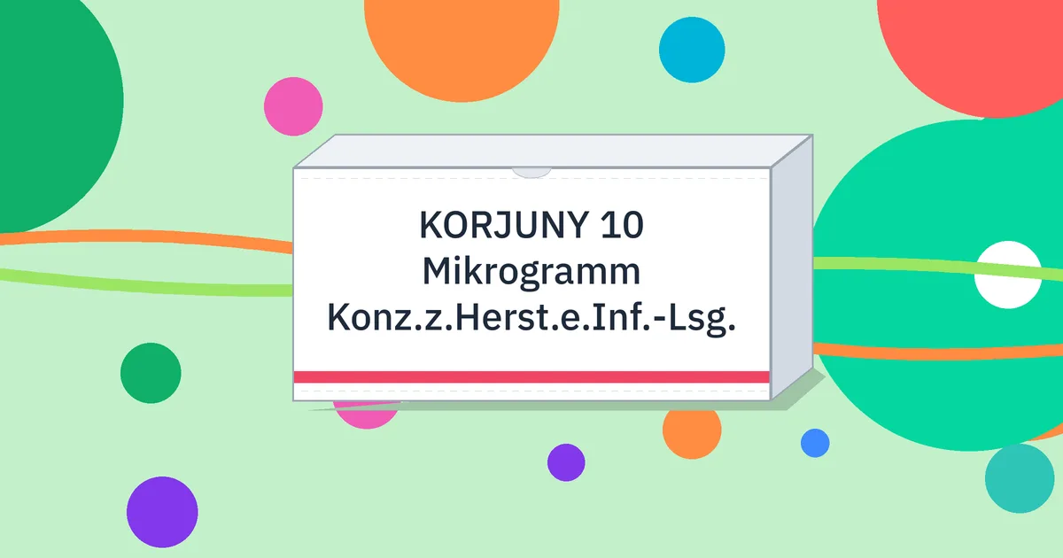Symbolbild: Packung mit der Aufschrift KORJUNY 10 Mikrogramm Konz.z.Herst.e.Inf.-Lsg. (PZN 19823810) – Verfügbarkeit und Bezug in Apotheken in Frankfurt am Main