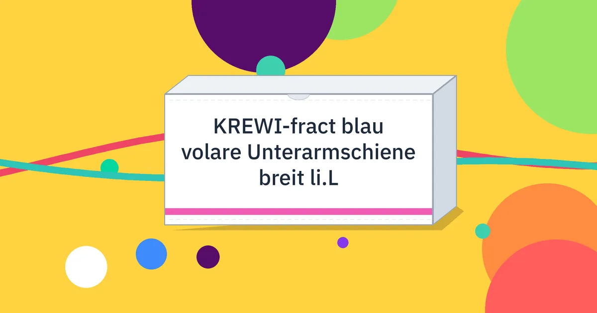 Symbolbild: Packung mit der Aufschrift KREWI-fract blau volare Unterarmschiene breit li.L (PZN 17299977) – Verfügbarkeit und Bezug in Apotheken in Frankfurt am Main